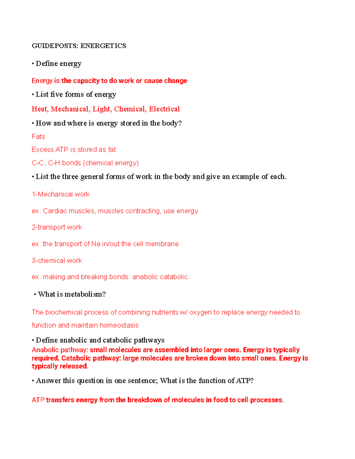 Guideposts for Energetics - GUIDEPOSTS: ENERGETICS • Define energy ...