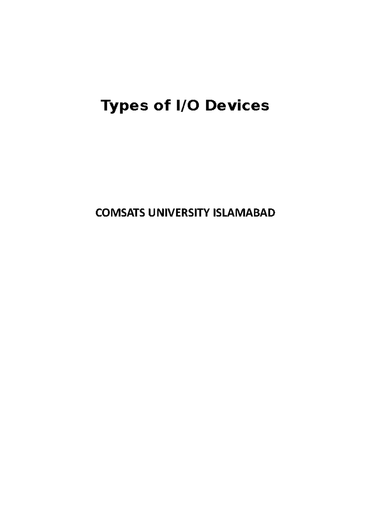 Types of I/O Devices - Types of I/O Devices COMSATS UNIVERSITY ...