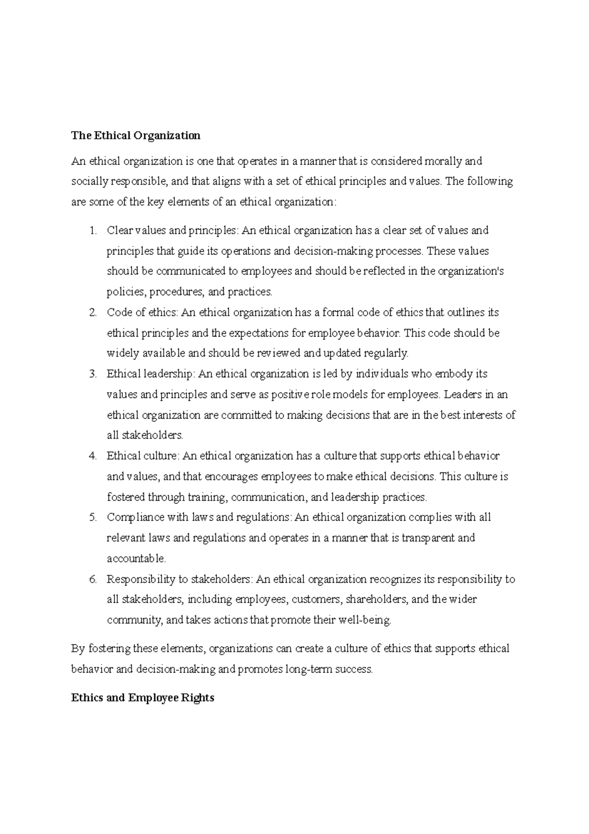 The Ethical Organization - The following are some of the key elements ...