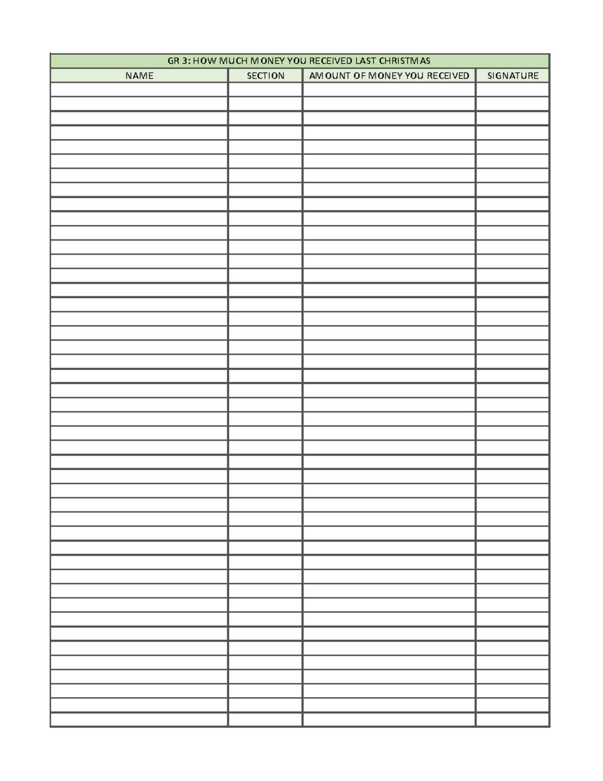 Stats Survey FORM - Statistics - NAME SECTION AMOUNT OF MONEY YOU ...