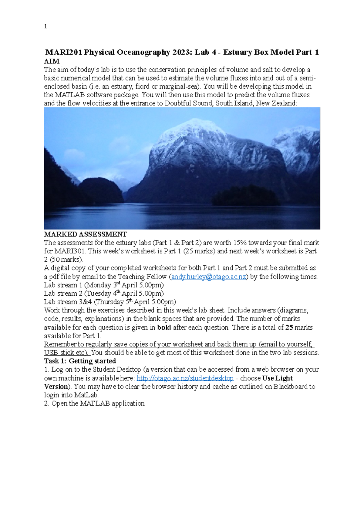 Estuary Lab Sheet 2023 Lab4 Part 1 Student MARI201 Physical