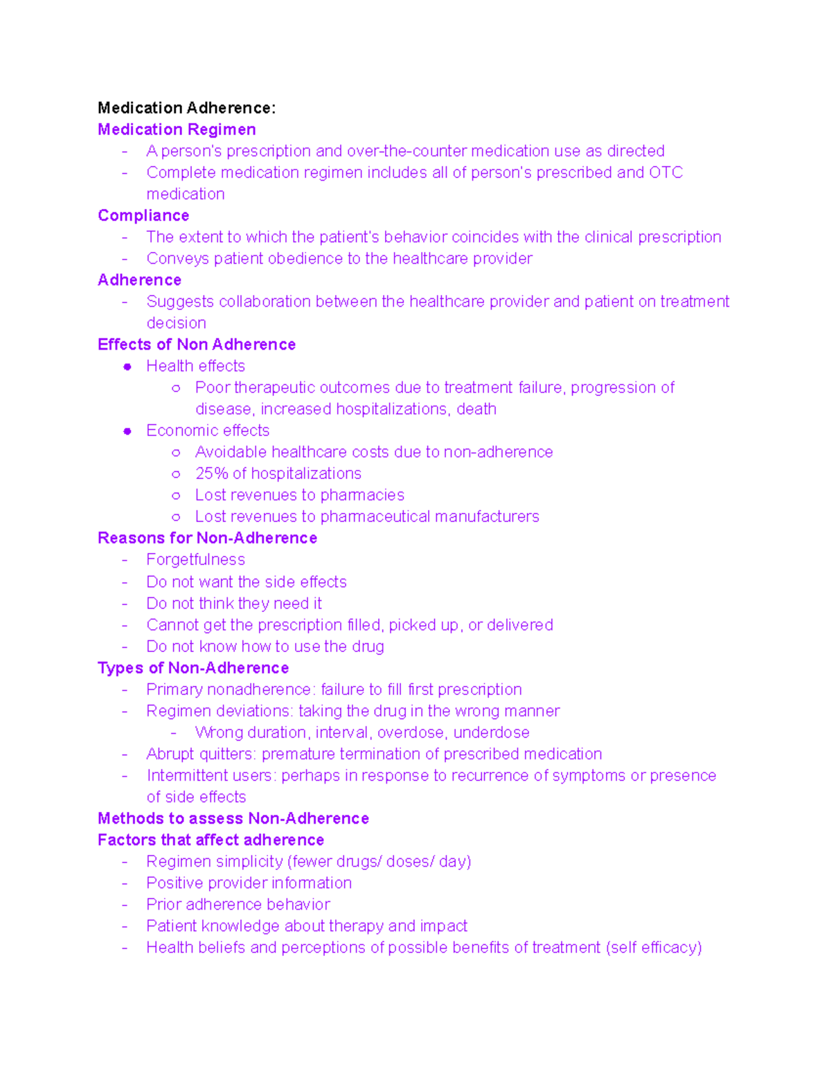 HCS Quiz 4 Objectives - Medication Adherence: Medication Regimen - A ...