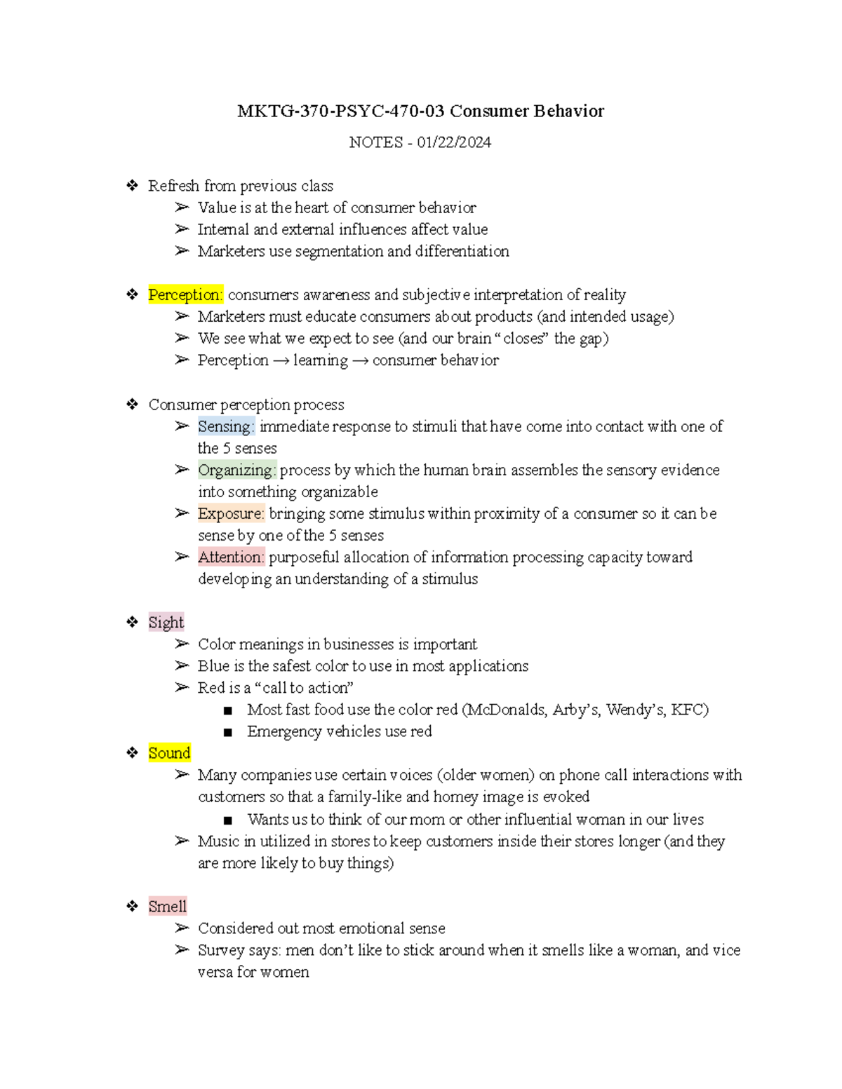 Notes 3 MKTG-370-PSYC-470-03 Consumer Behavior - MKTG-370-PSYC-470-03 ...