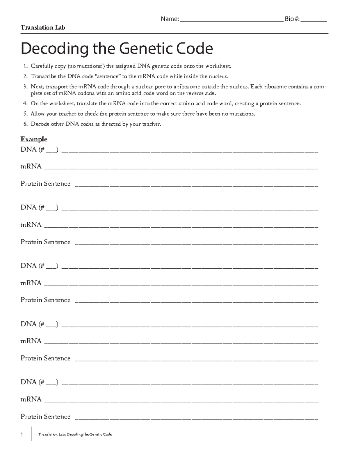 (Lab) Decoding the Genetic Code - Translation Lab 1 Translation Lab ...