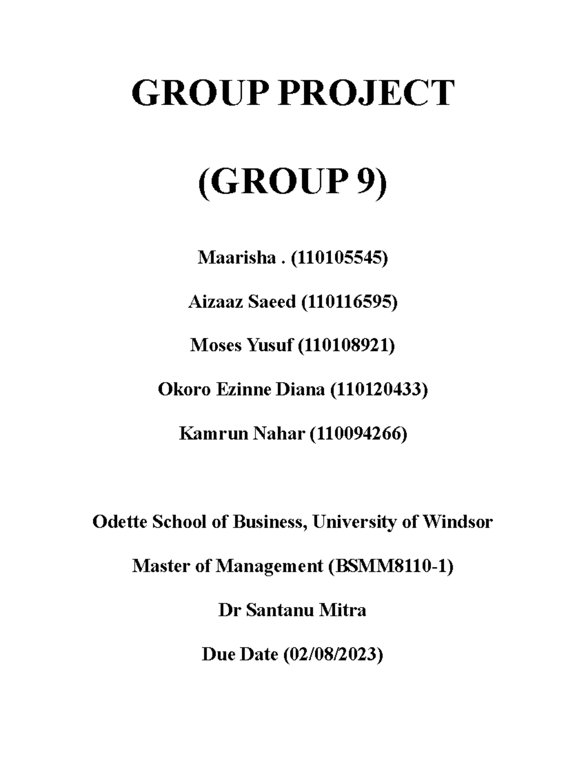 Accounting project - GROUP PROJECT (GROUP 9) Maarisha. (110105545 ...