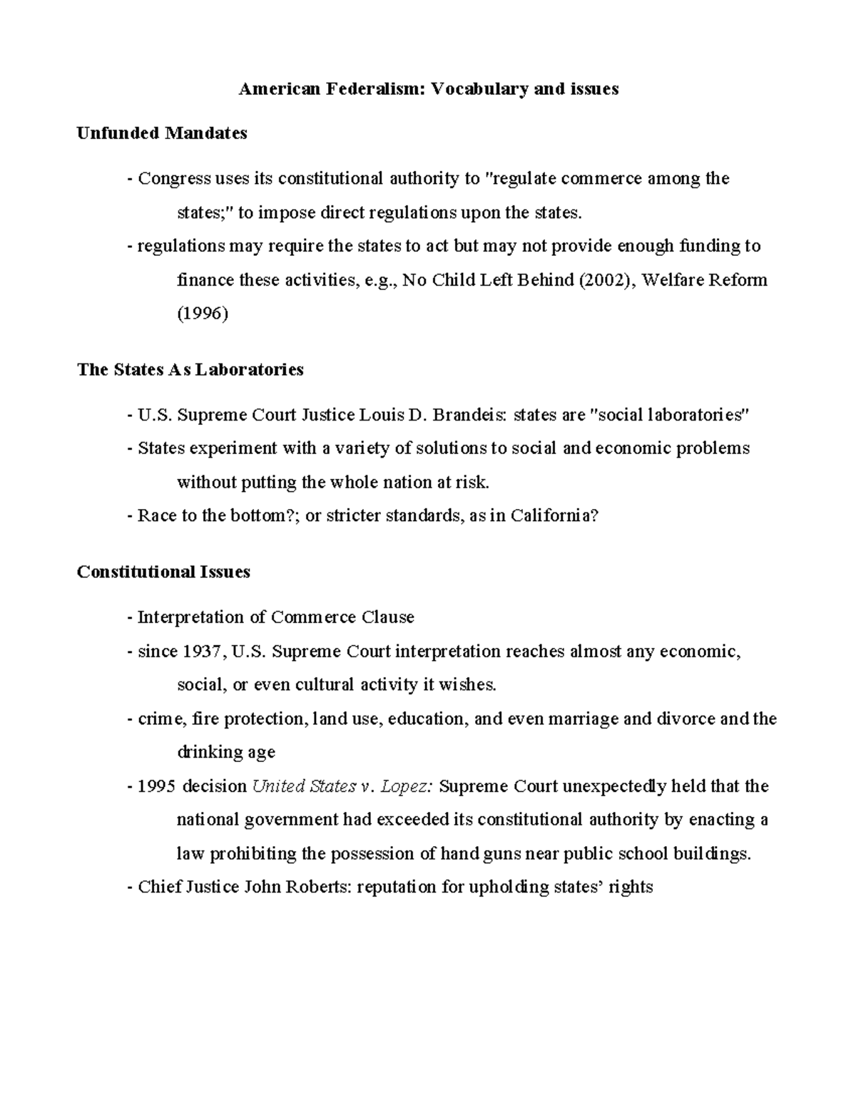 Class 05, Federalism vocabulary - American Federalism: Vocabulary and ...