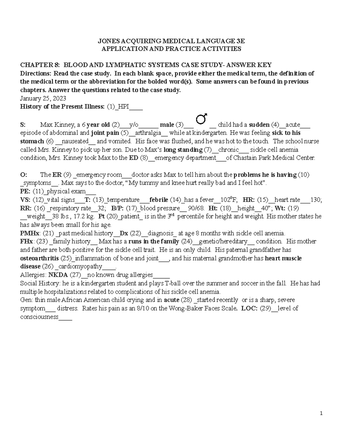 Ch. 8 Blood System Case Study All KEYS - JONES ACQUIRING MEDICAL ...