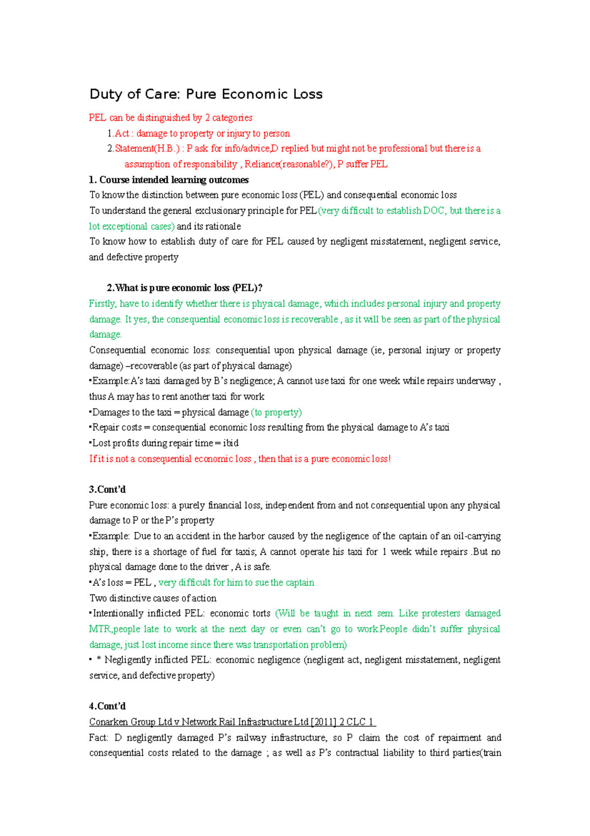 Pure Economic Loss - Duty of Care: Pure Economic Loss PEL can be ...