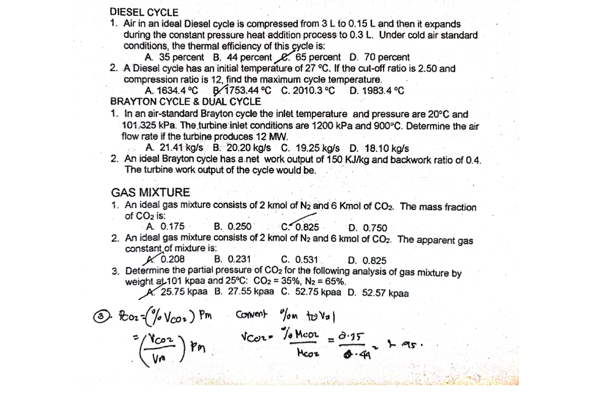 Diesel Cycle exam and answer - Engineering - Studocu