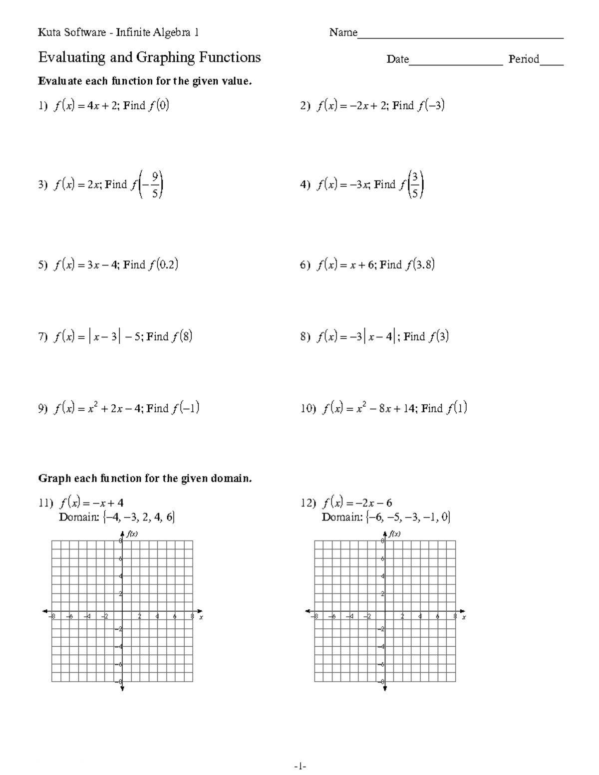 Evaluating and Graphing Functions - ©T y 2 o 0 D 2 _ 2 B ]KduStoaS ...