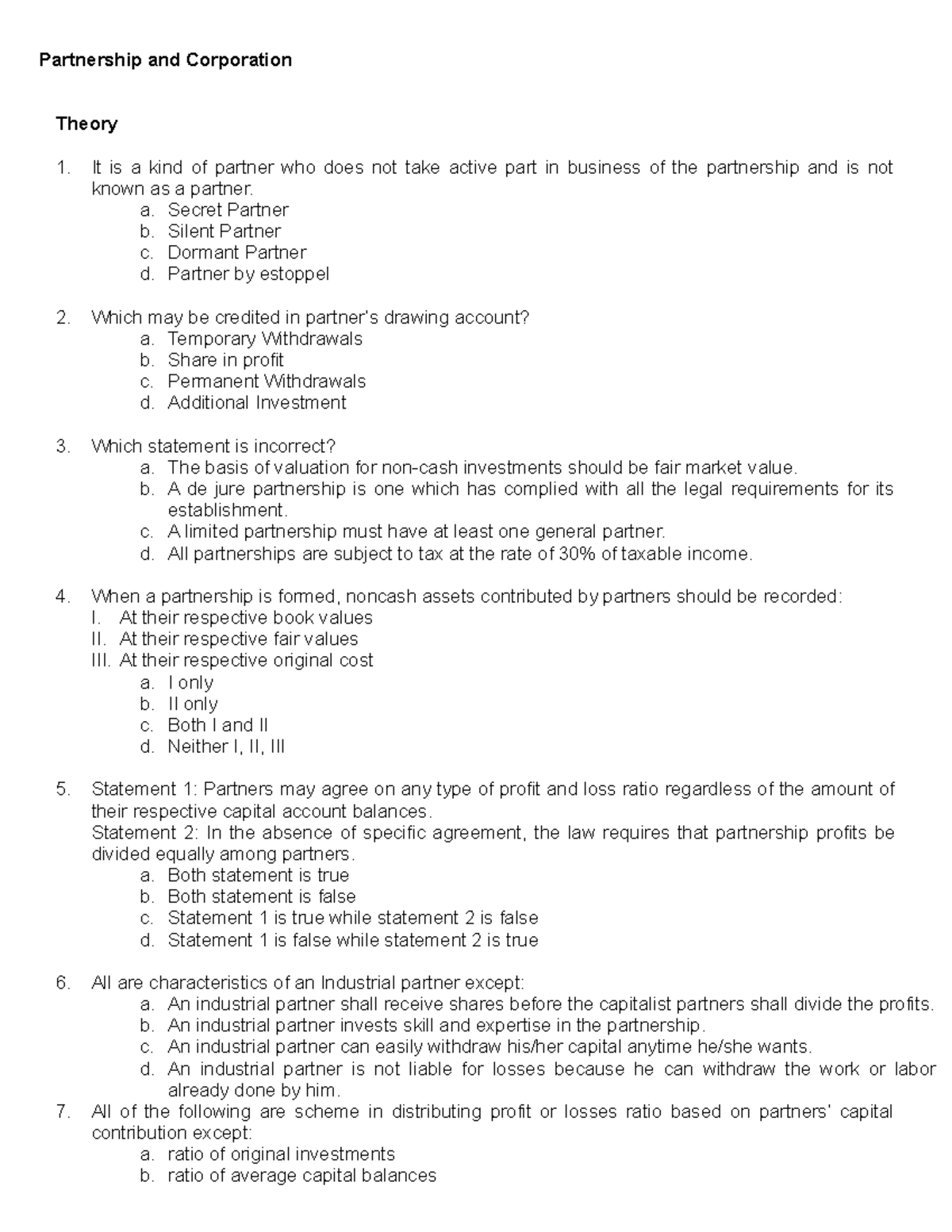 partnership and corporation notes - Partnership and Corporation Theory ...