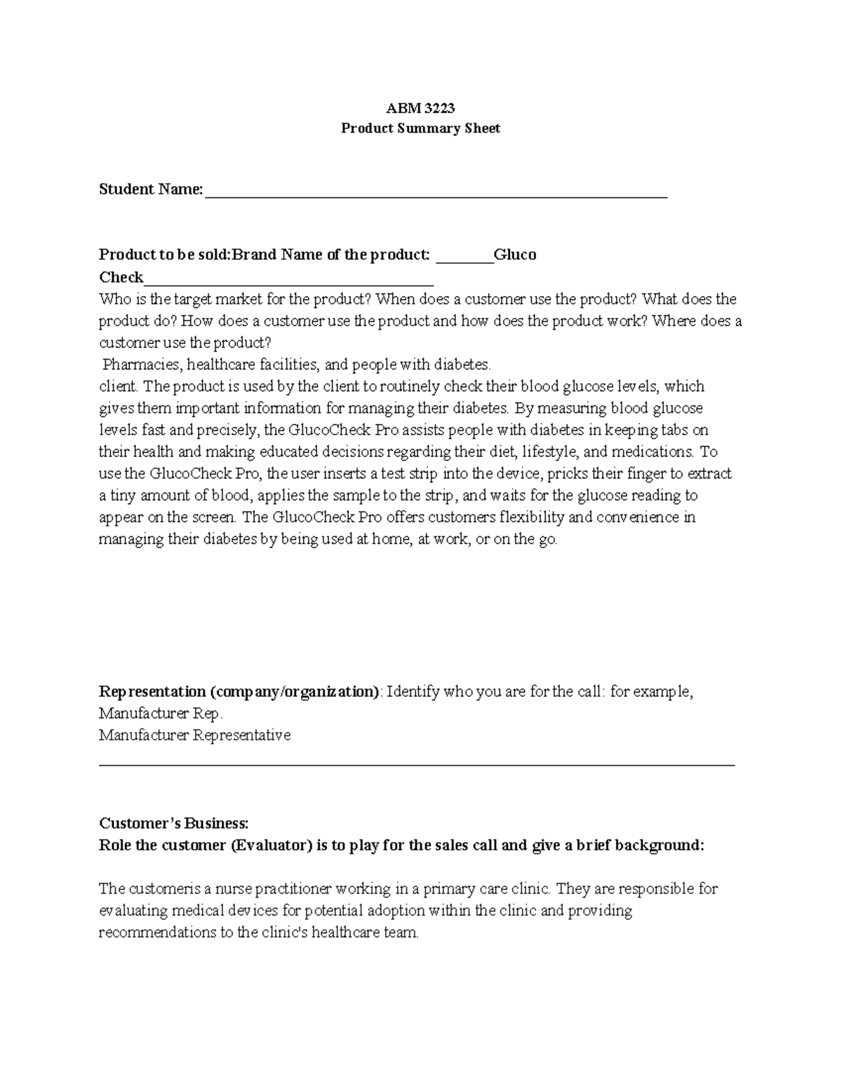 Product Summary Sheet - Google Docs - ABM 3223 Product Summary Sheet Student - Studocu
