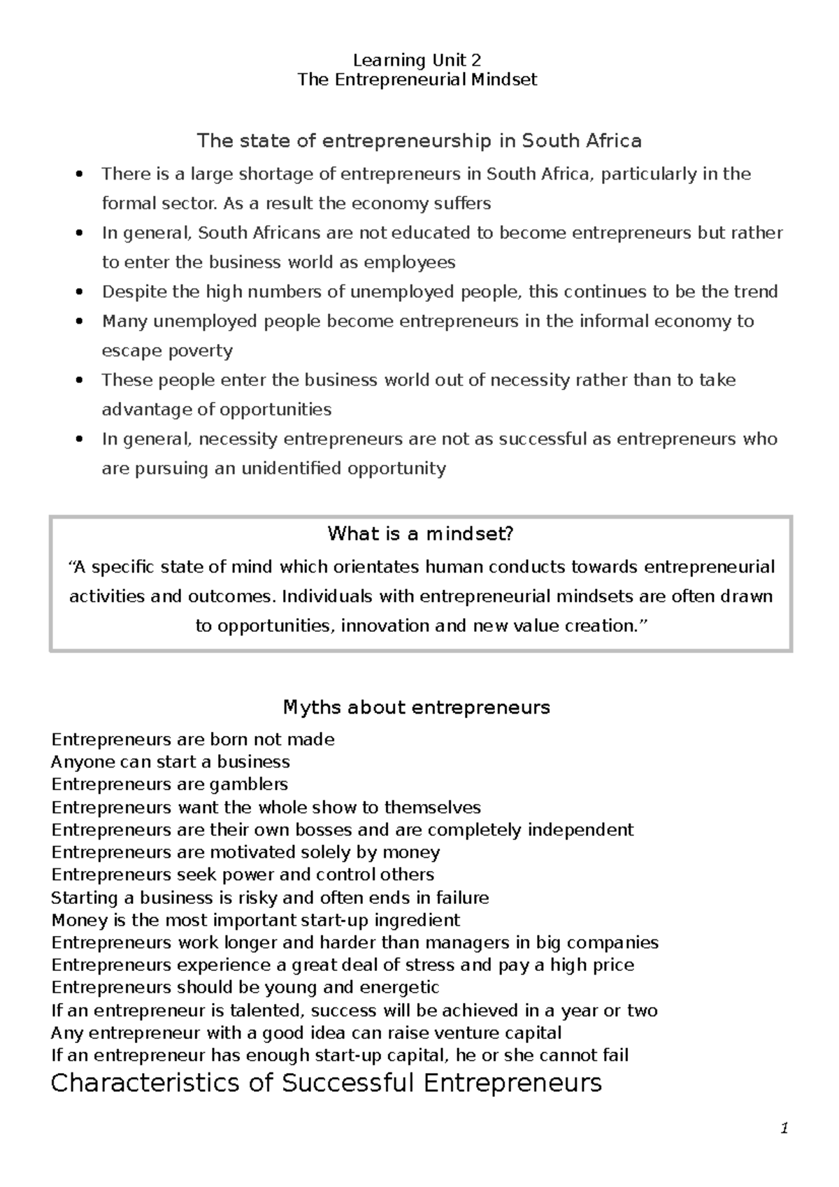 Learning Unit 2 - These business management summaries will assist you ...