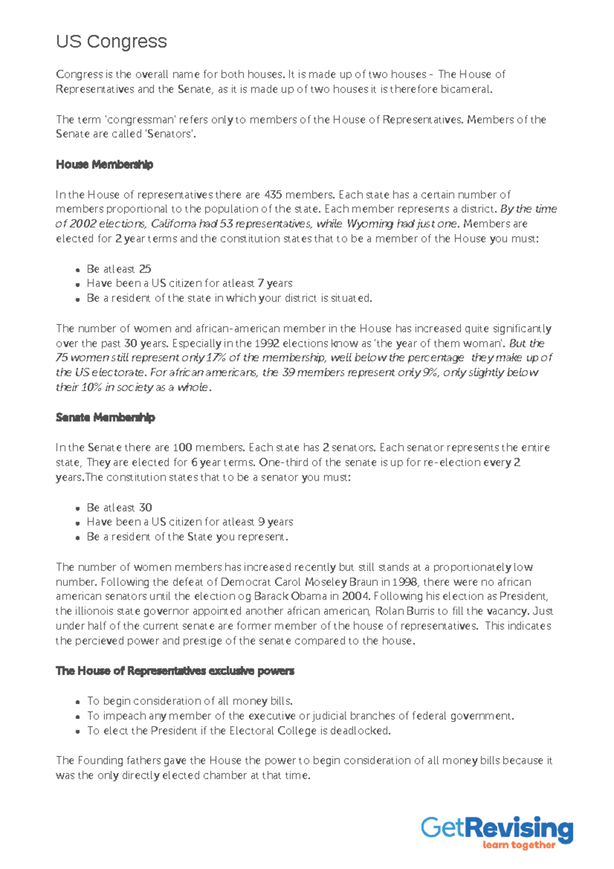 US Congress - us notes - US Congress Congress is the overall name for ...