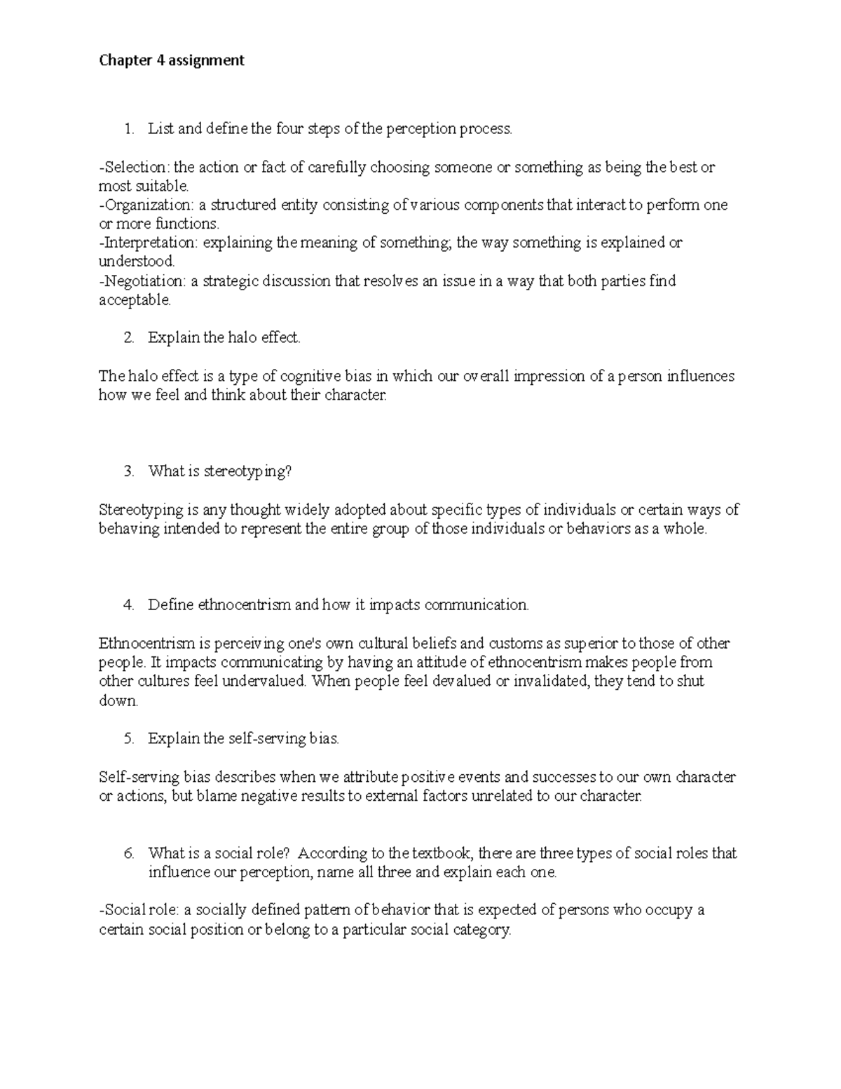 Ch 4 Assignment Notes Chapter 4 Assignment List And Define The Four Steps Of The Perception