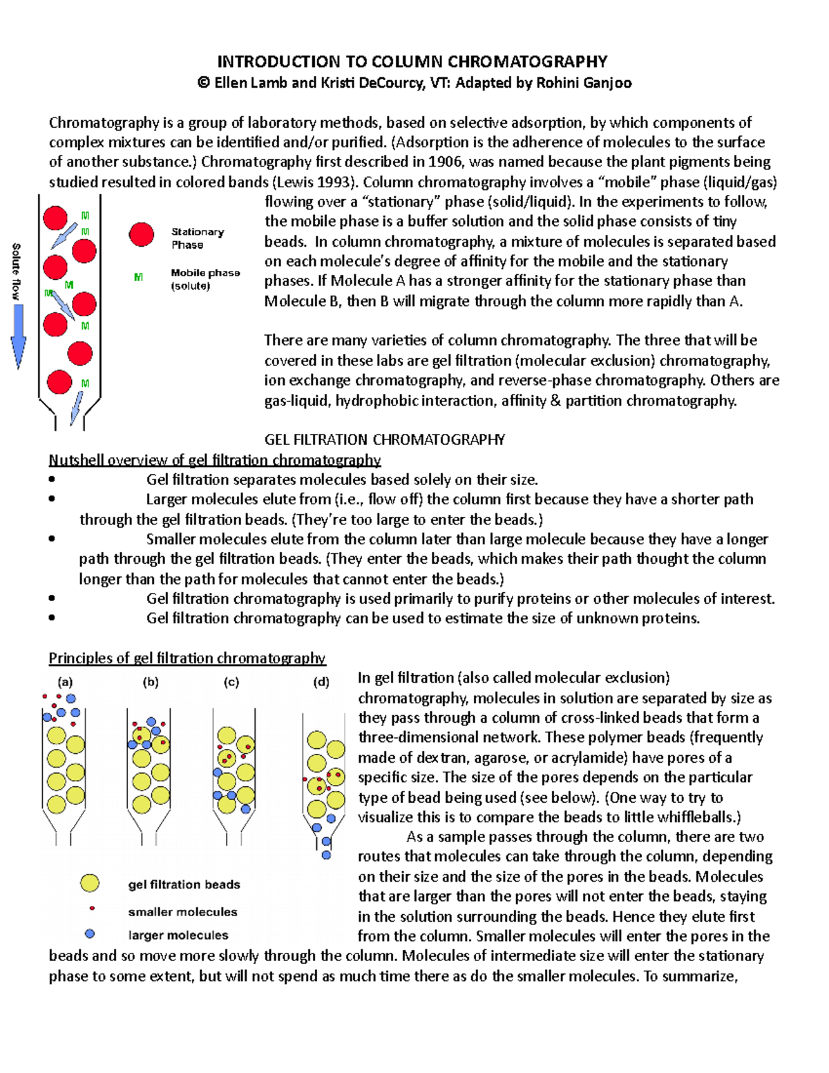 Lab - Chromatography - Lab notes - INTRODUCTION TO COLUMN ...