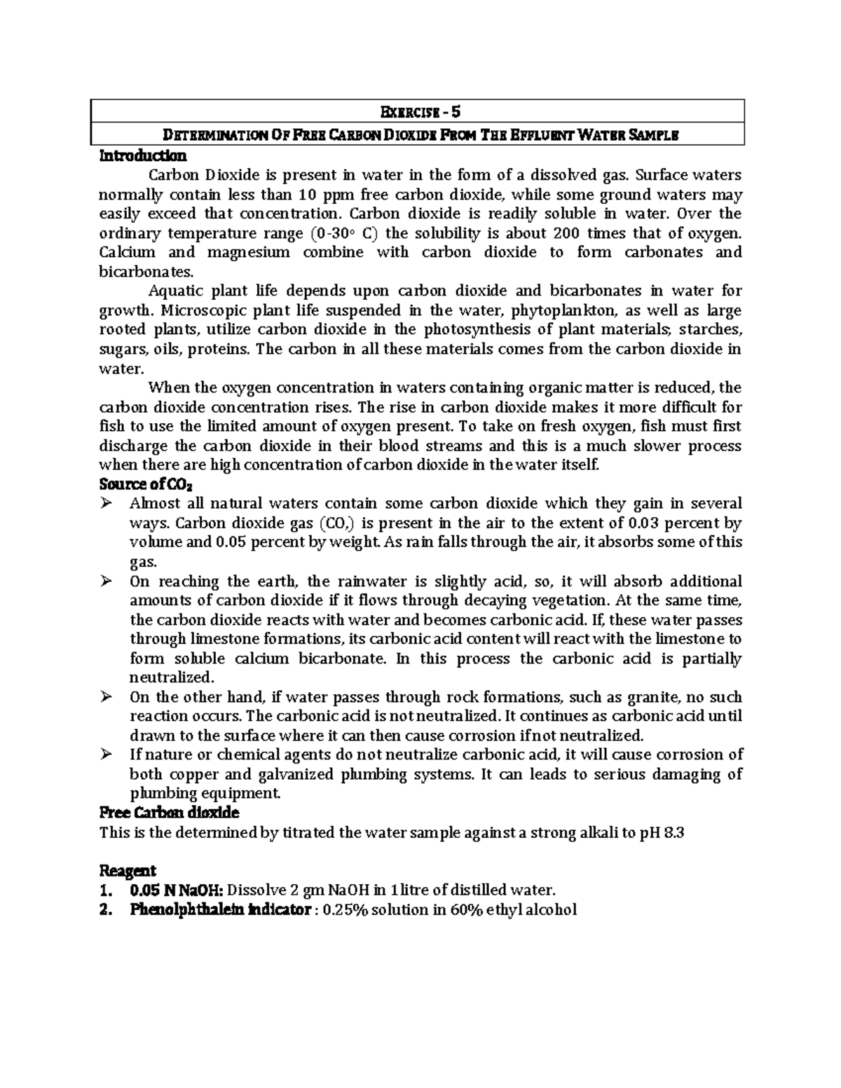Practical-51 - EXERCISE - 5 DETERMINATION OF FREE CARBON DIOXIDE FROM ...