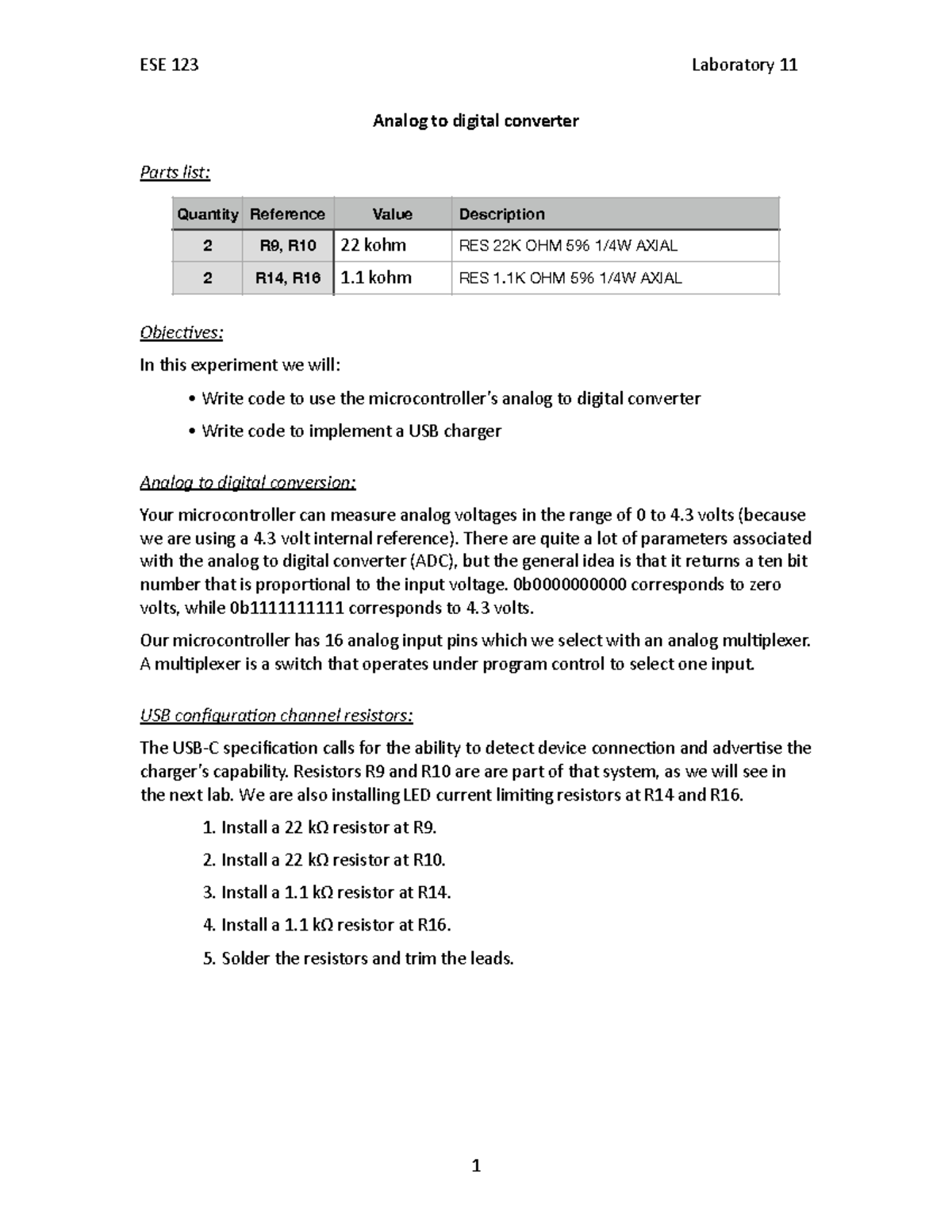 Lab 11 (adc) - Lab - Analog to digital converter Parts list: Objec/ves ...
