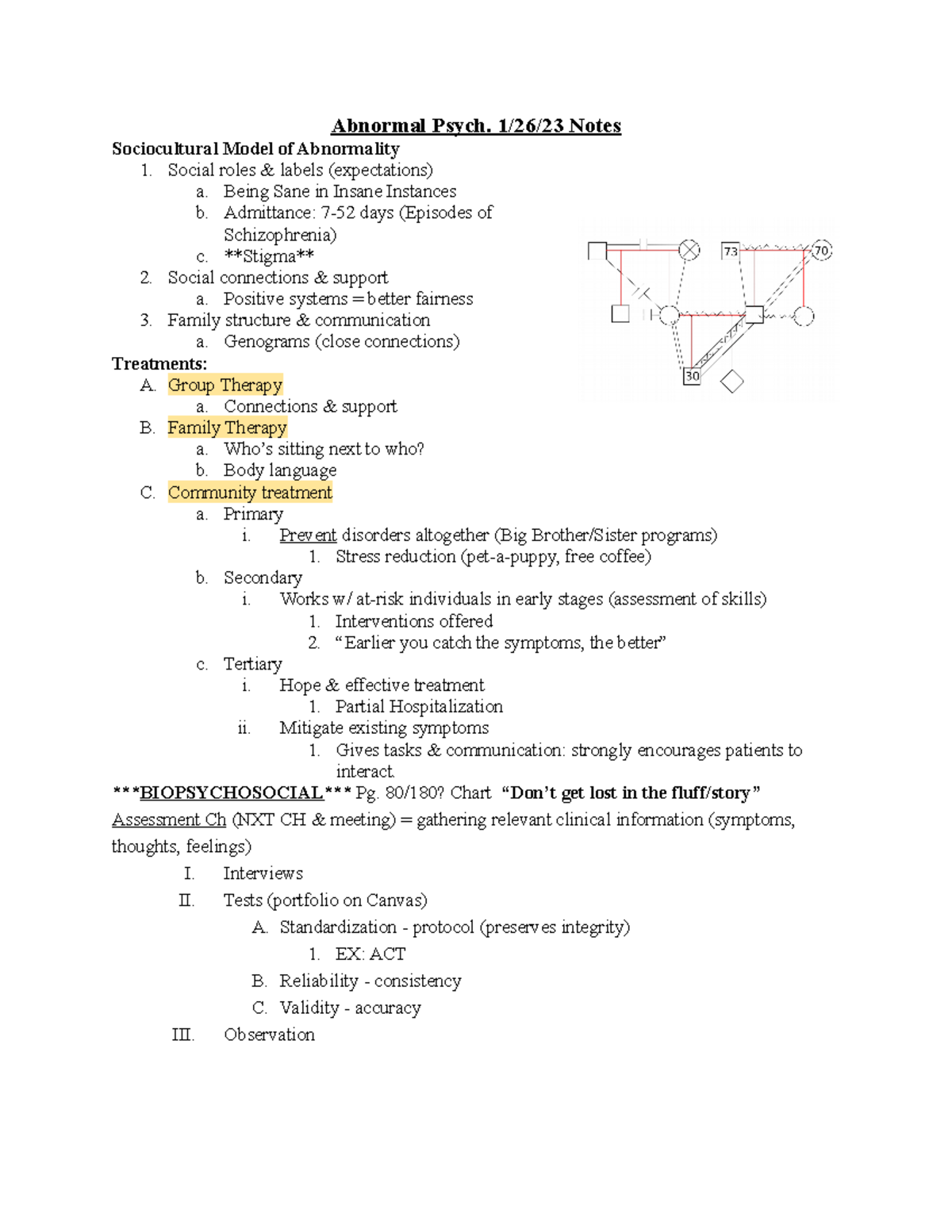 Abnormal Psychology - Abnormal Psych. 1/26/23 Notes Sociocultural Model ...