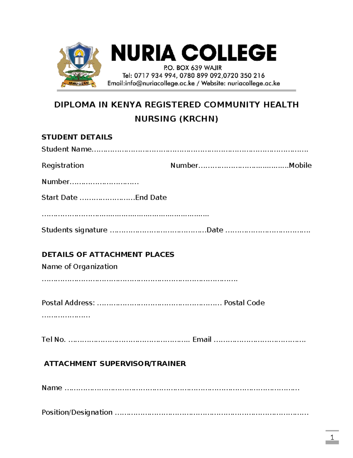 Clinical practicum 1 Log Book - DIPLOMA IN KENYA REGISTERED COMMUNITY ...