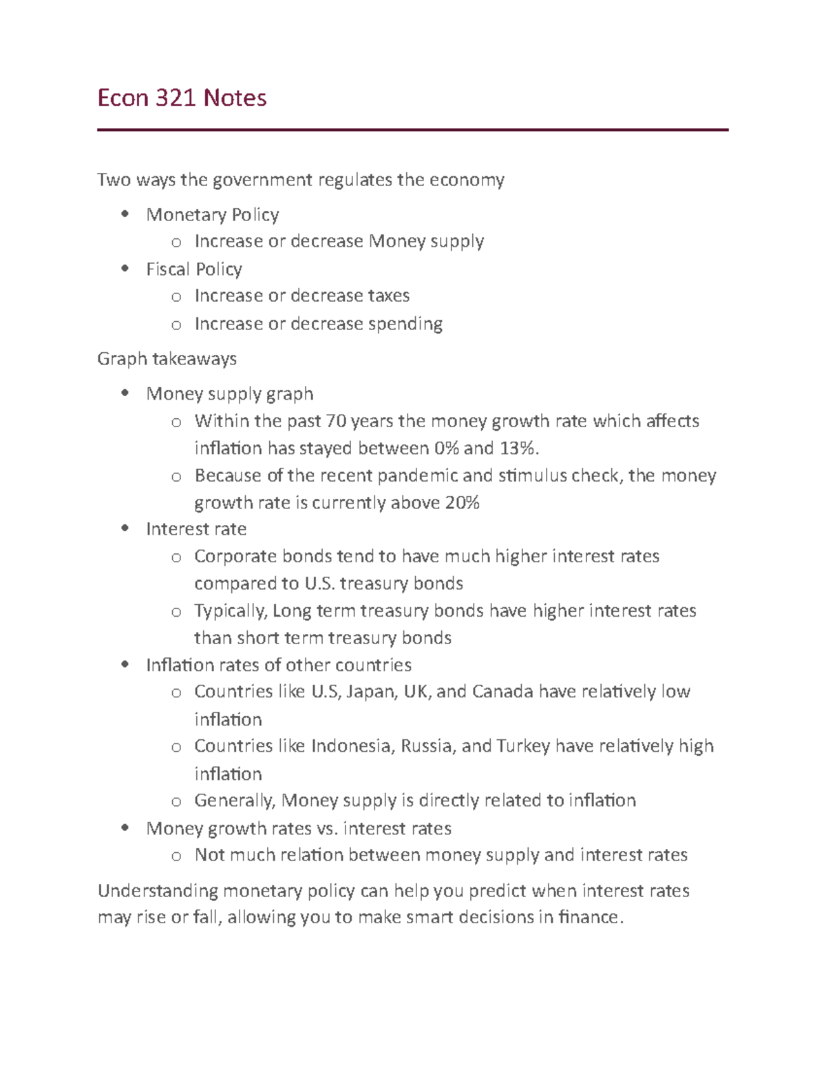 Econ 321 Notes - Econ 321 Notes Two ways the government regulates the ...