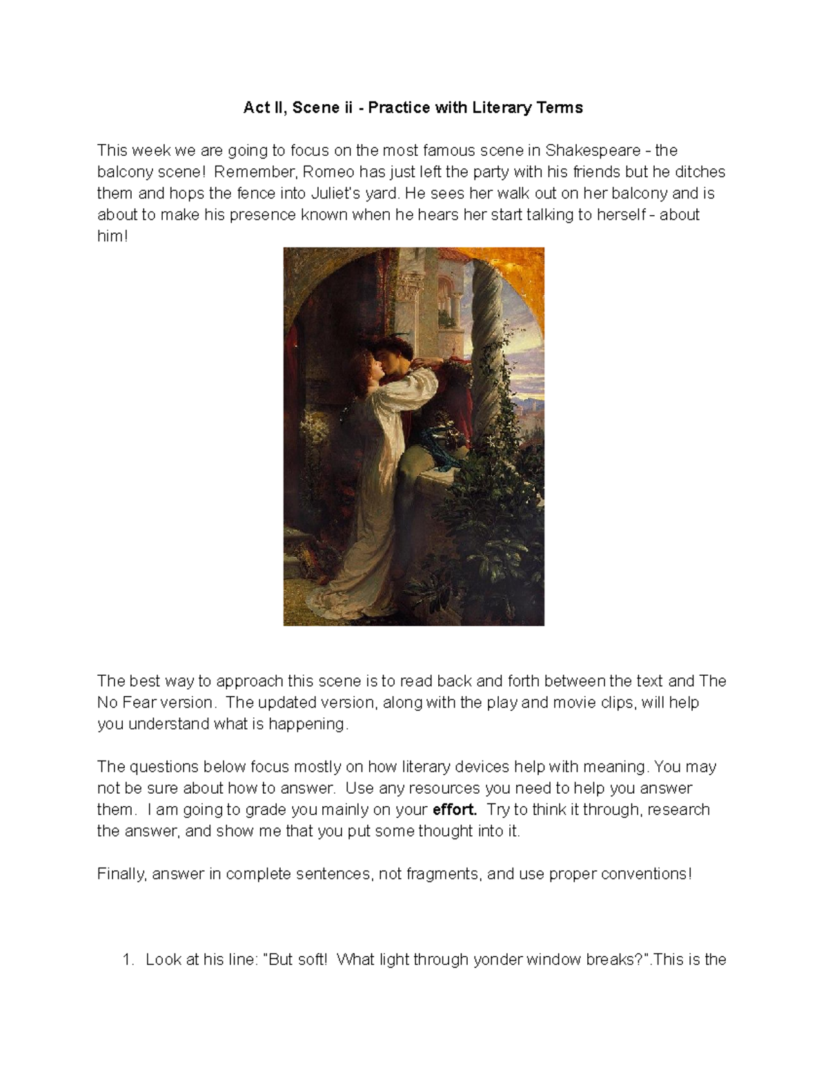 The Balcony Scene - Practice with Literary Terms - Act II, Scene ii ...