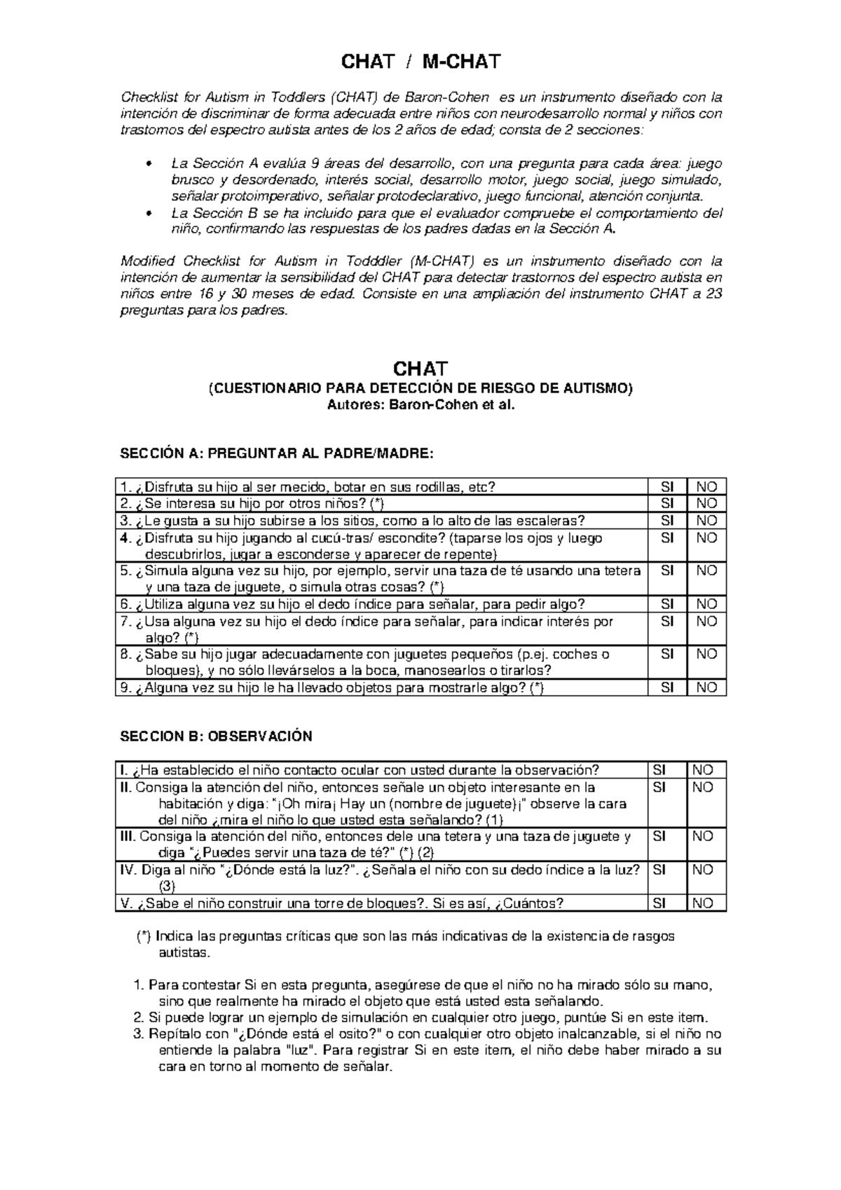 CHAT : Mchat - CHAT / M-CHAT Checklist for Autism in Toddlers (CHAT) de ...