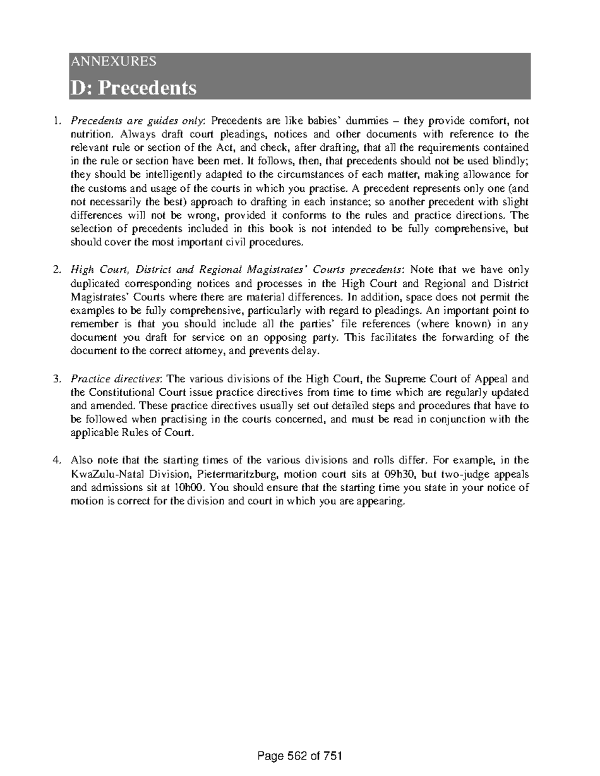 Pleadings & Precedents (Civil Procedure) - ANNEXURES D: Precedents ...