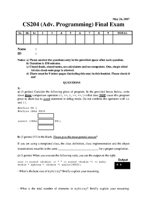 Spring 2013 final-Solutions - May 29, 2013 CS204 (Adv. Programming) Final Exam 1 2 3 4 5 6 7 8 9 ...