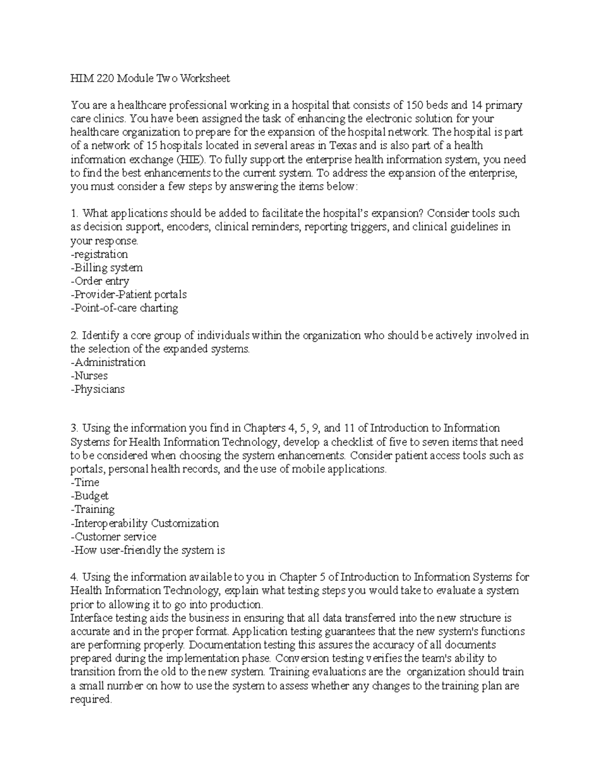 HIM 220 Module Two Worksheet - HIM 220 Module Two Worksheet You are a ...