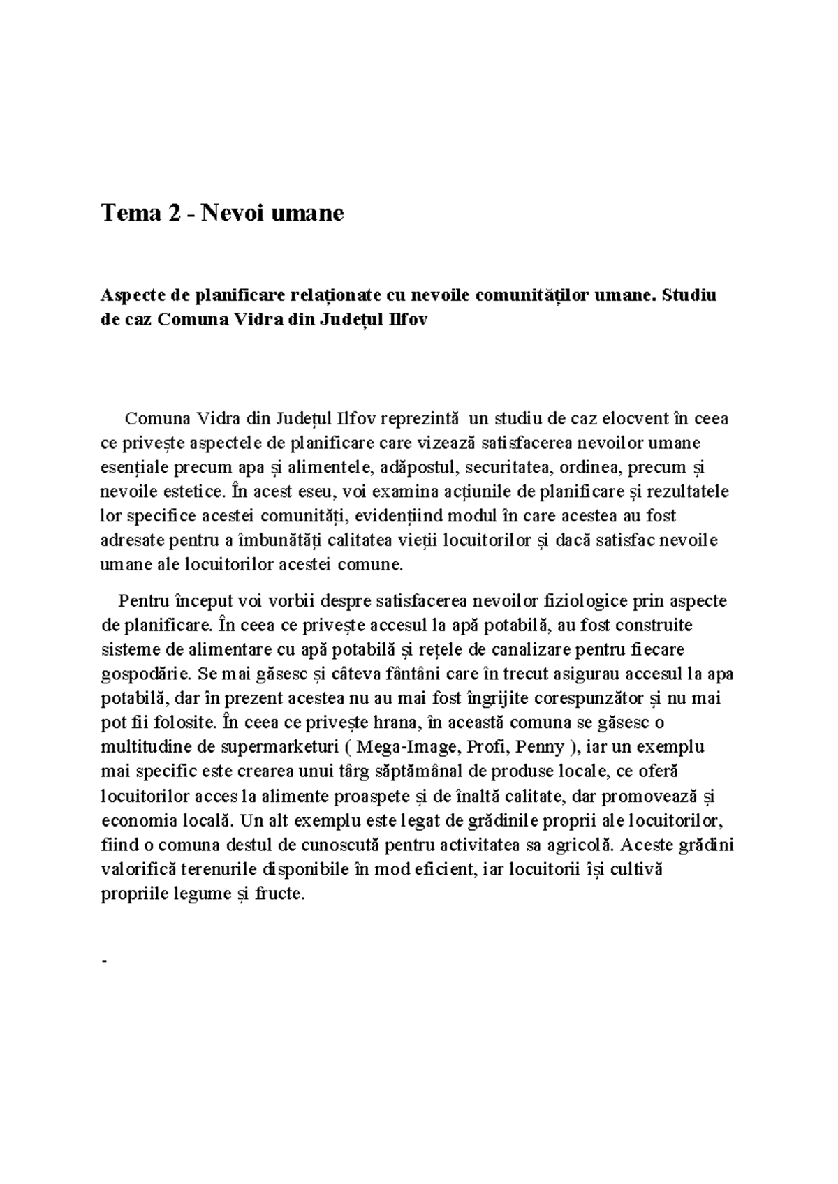 Tema2.Nevoi umane - Tema 2 - Nevoi umane Aspecte de planificare rela ...