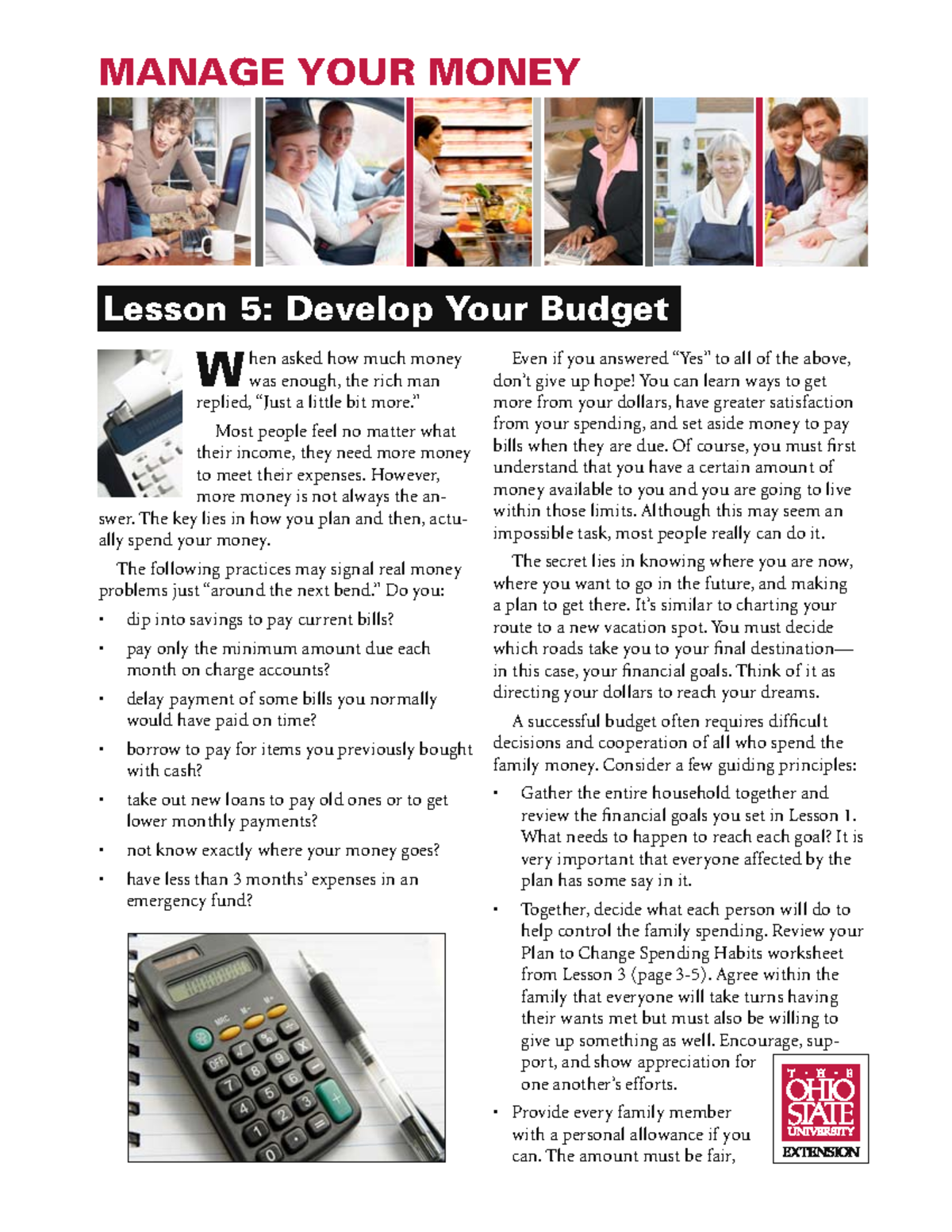 Manage Your Money Lesson 5 - MANAGE YOUR MONEY W hen asked how much ...