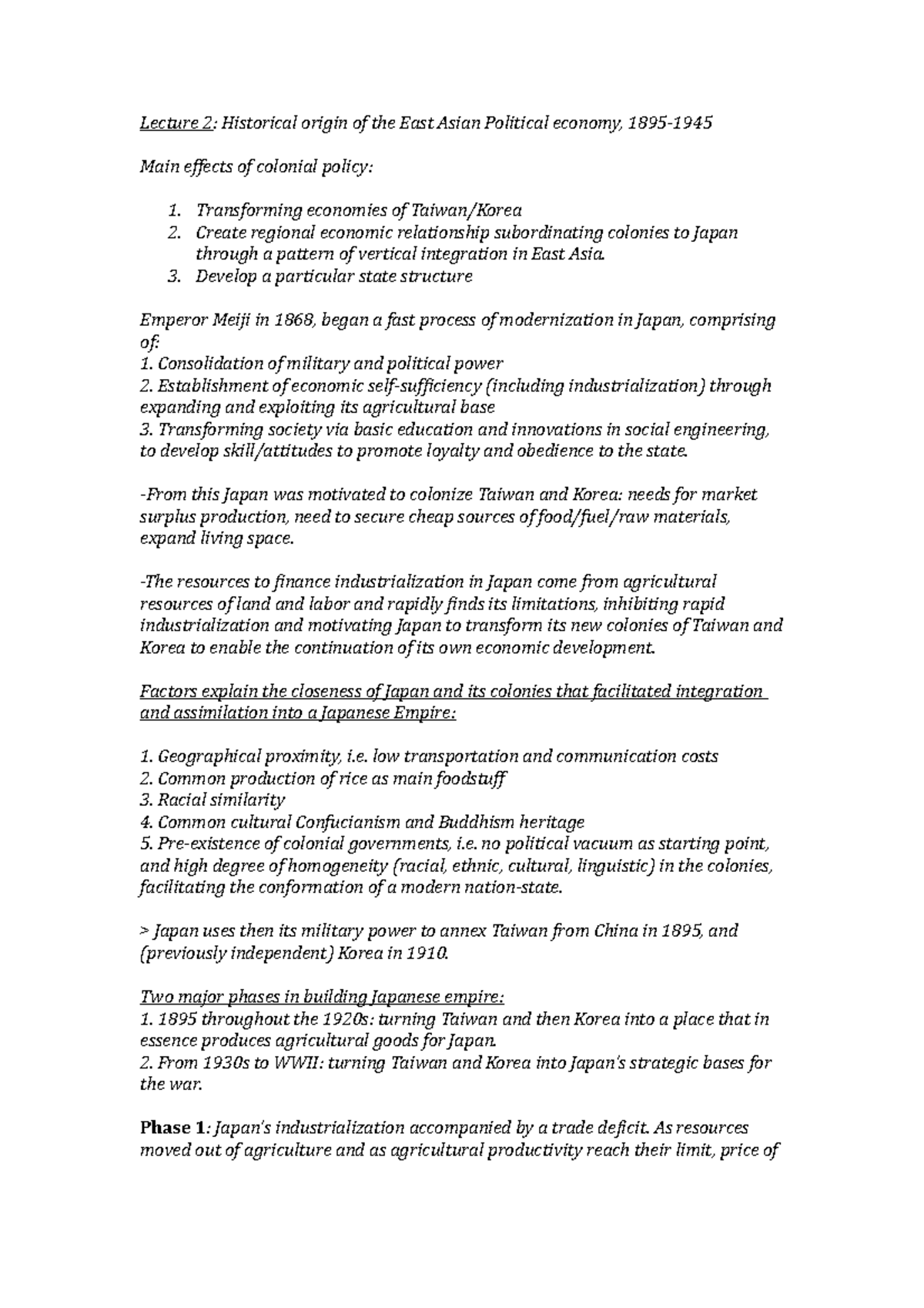 Economies of the Middle east Revision notes - Lecture 2: Historical ...