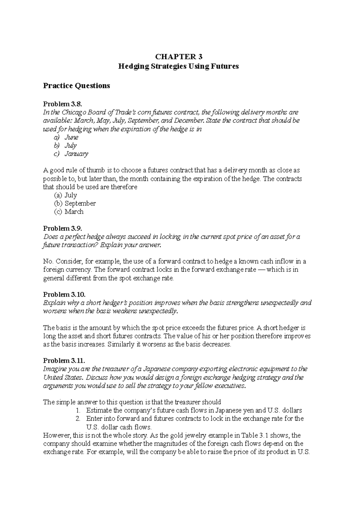 Chapter 3 - Hedging Strategies Using Futures Markets - CHAPTER 3 ...