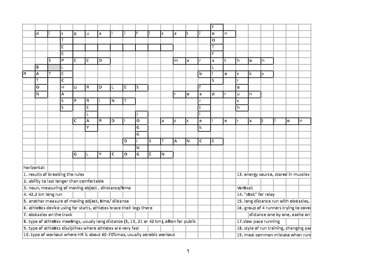 PE athletics crossword - F d i s q u a l i f i c a t i o n T O E T E F ...