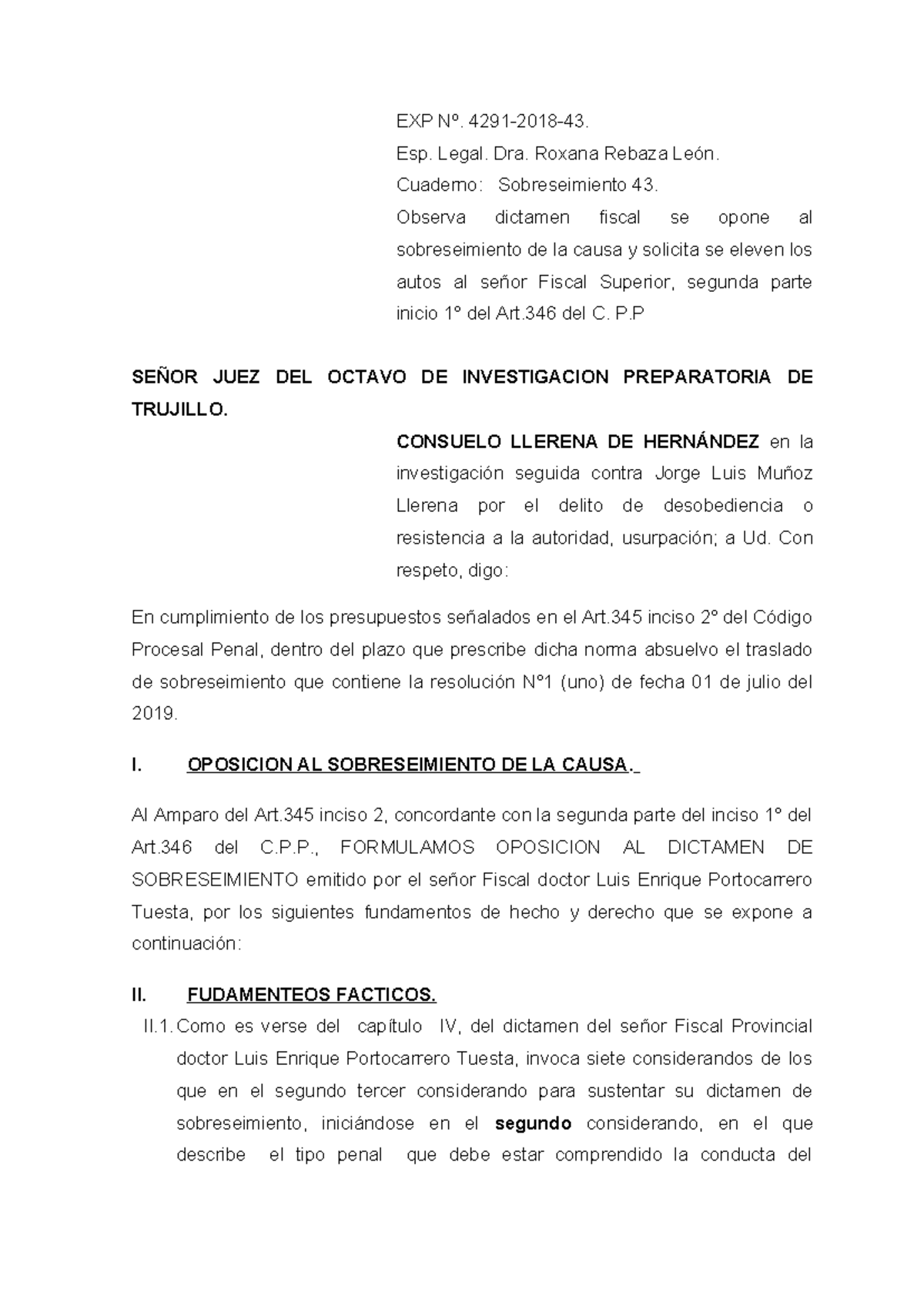 Absuelve Traslado Sobreseimiento ART.345 CPP.- Consuelo Llerena - EXP Nº. 4291-2018-43. Esp ...