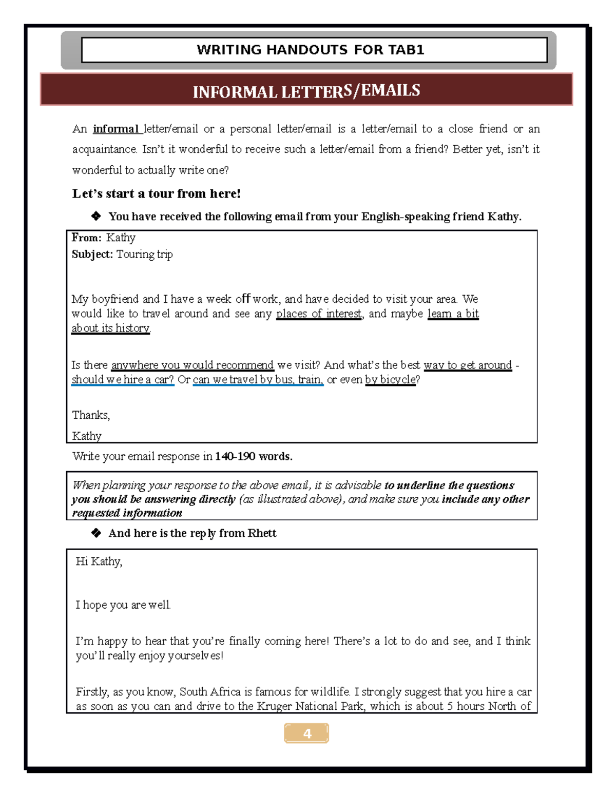 Writing-Handout-2 - sssss - An informal letter/email or a personal ...