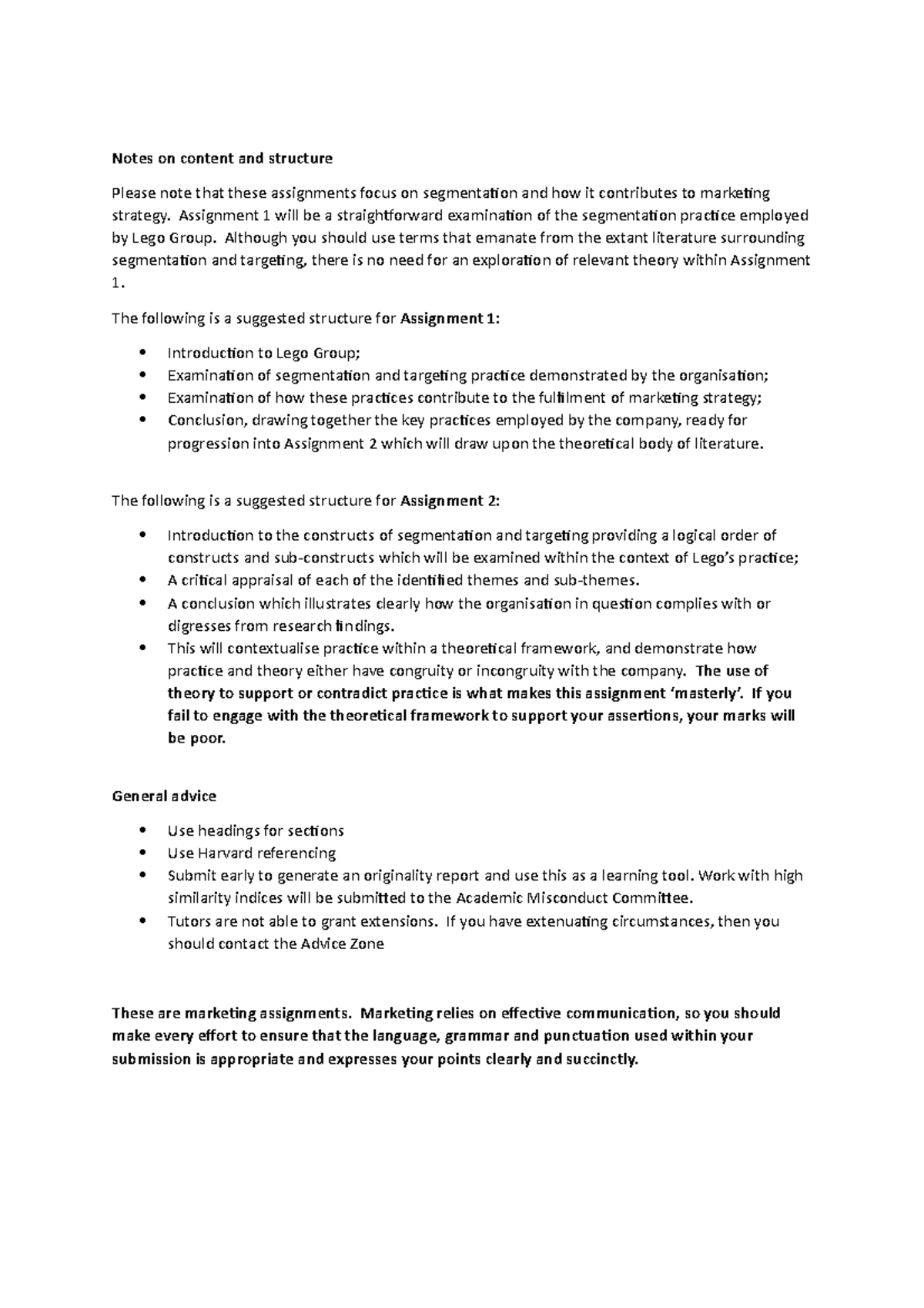 Assignment notes - Notes on content and structure Please note that ...