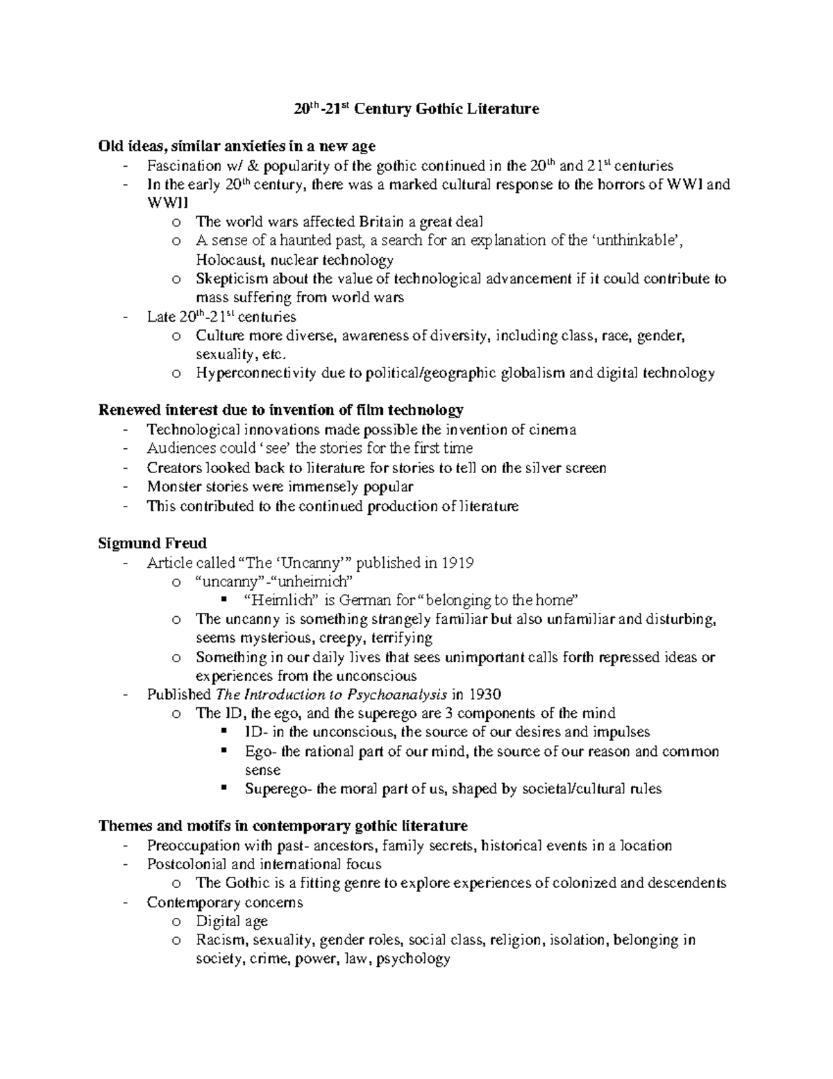 20th-21st Century Literature - ENGL 2230 - Studocu