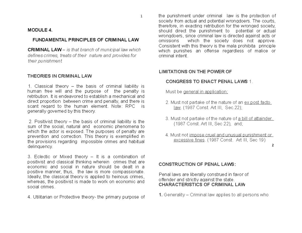 Module 4. Criminal Law - HOPE IT HELPS - 1 MODULE 4. FUNDAMENTAL PRINCIPLES OF CRIMINAL LAW ...