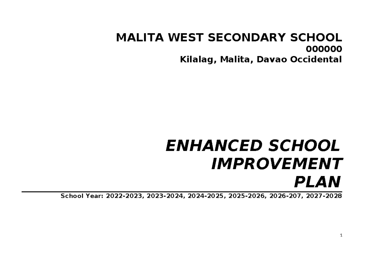 DCSNHS Enhanced School Improvement Plan S.Y. 2023 Practice Material for ...
