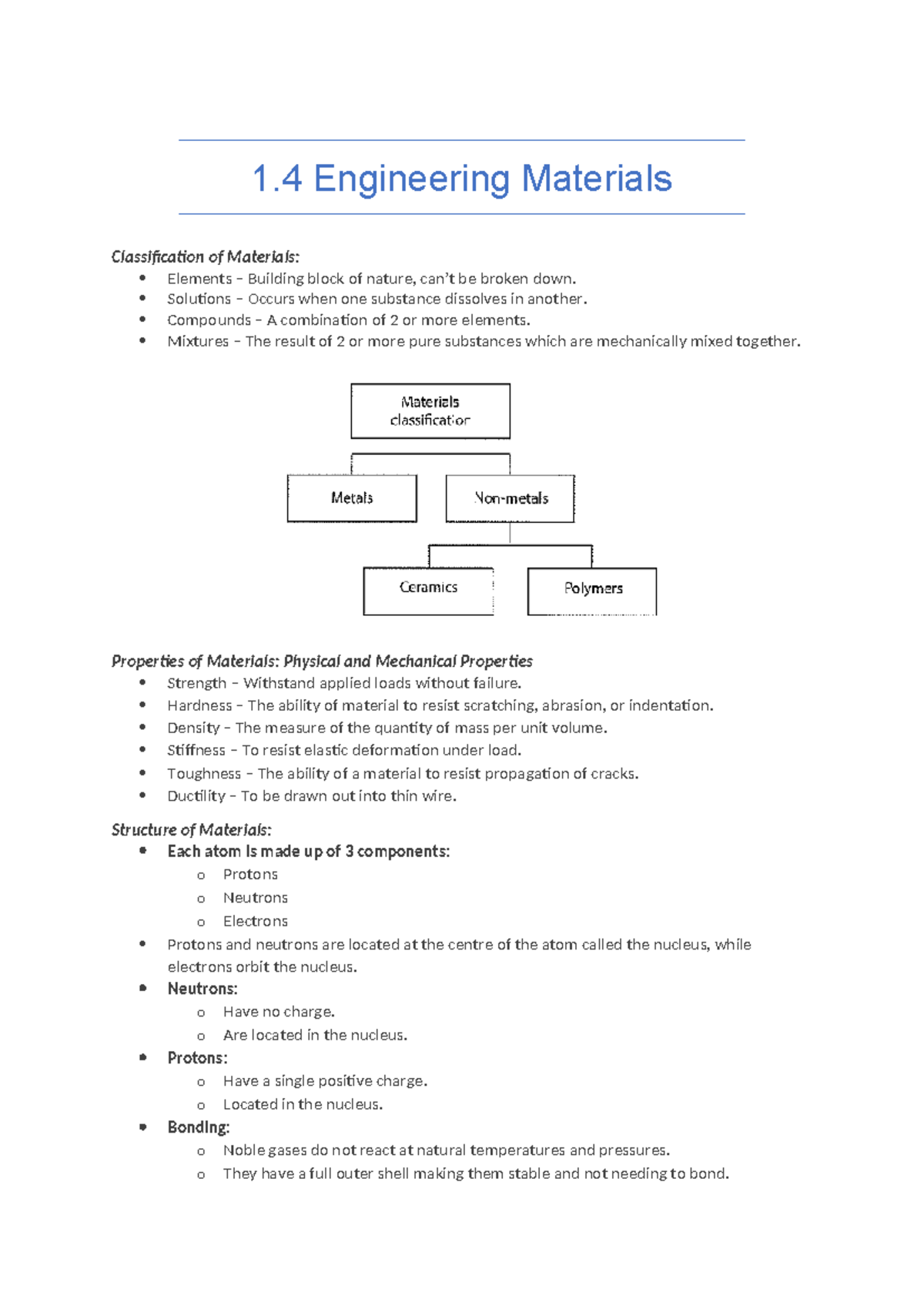 1.4 Engineering Materials - 1 Engineering Materials Classification of ...