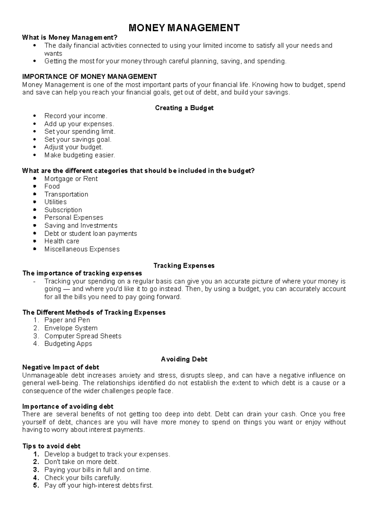 Chapter 4 Money Management - MONEY MANAGEMENT What is Money Management ...
