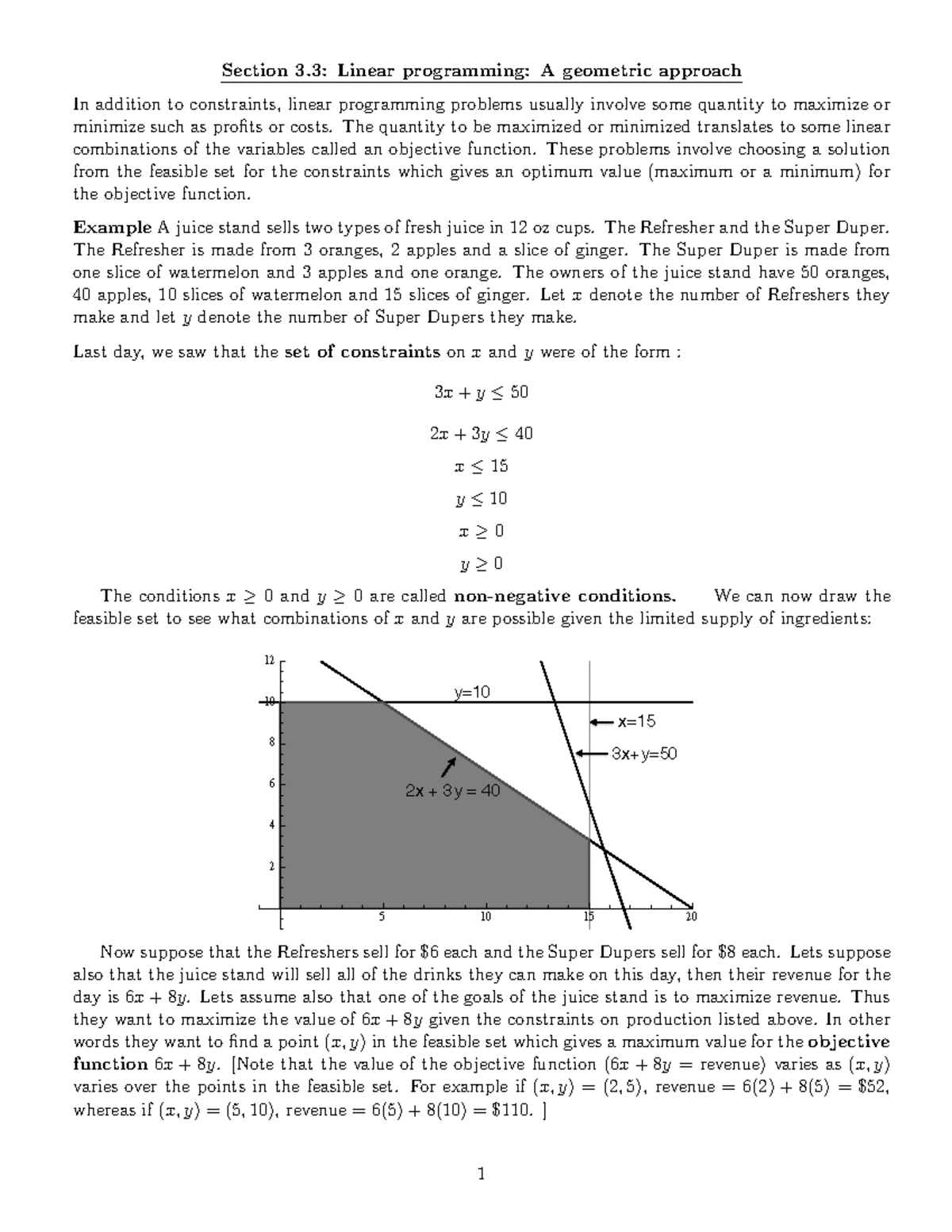 Lecture notes 23 - Linear Programming - Section 3: Linear programming ...