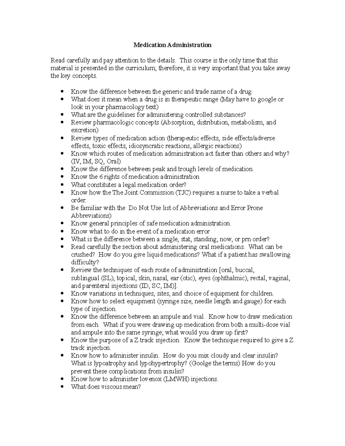 NU 311 Medication Administration Study Guide - Medication ...