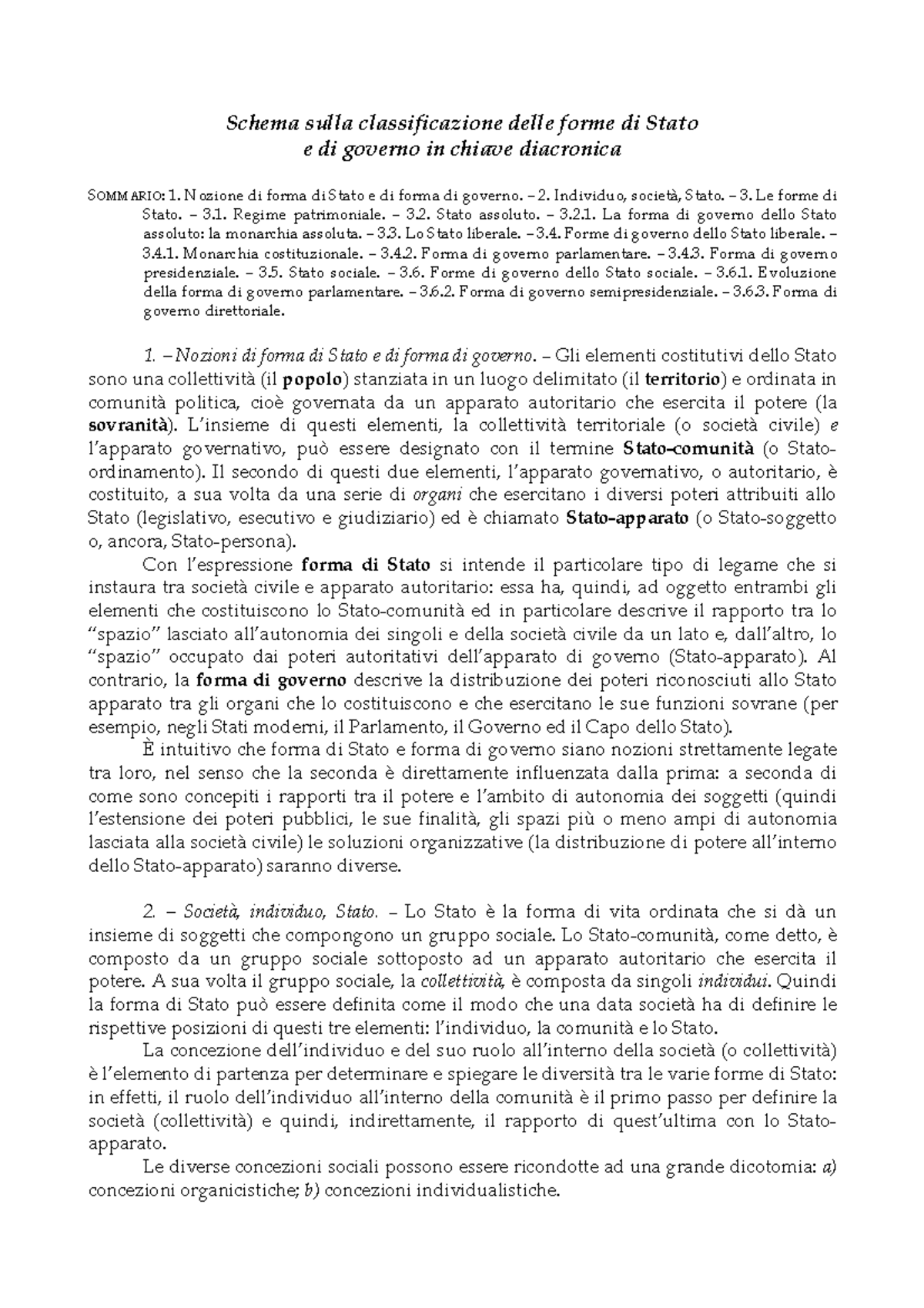 Forme di Stato e forme di governo - Schema sulla classificazione delle ...