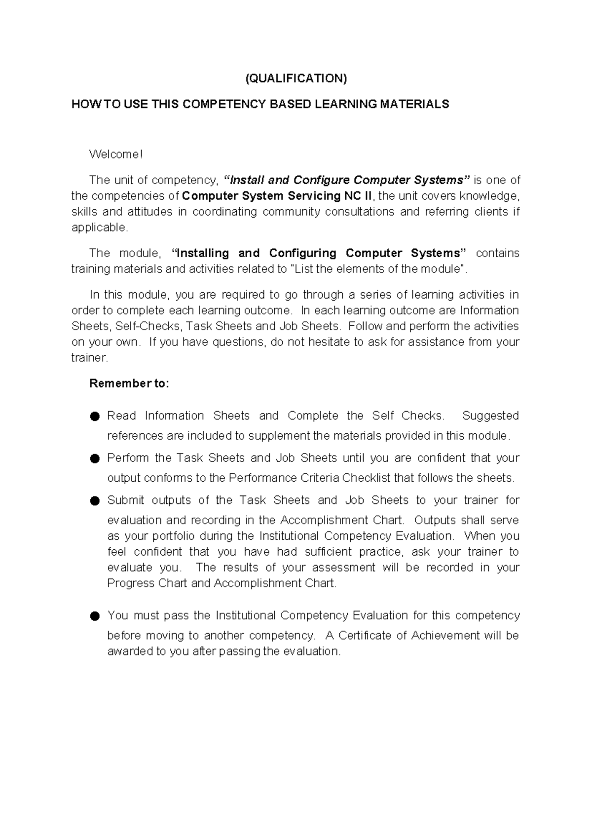 CBLM Templates - (QUALIFICATION) HOW TO USE THIS COMPETENCY BASED ...