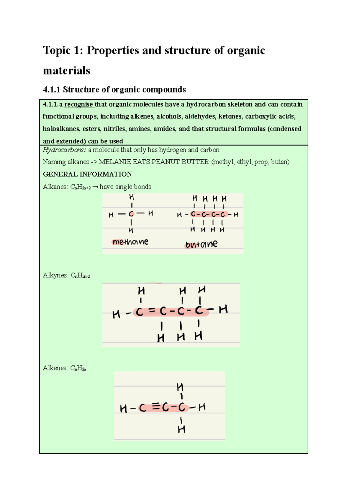U4 topic 1 summaries - Topic 1: Properties and structure of organic ...