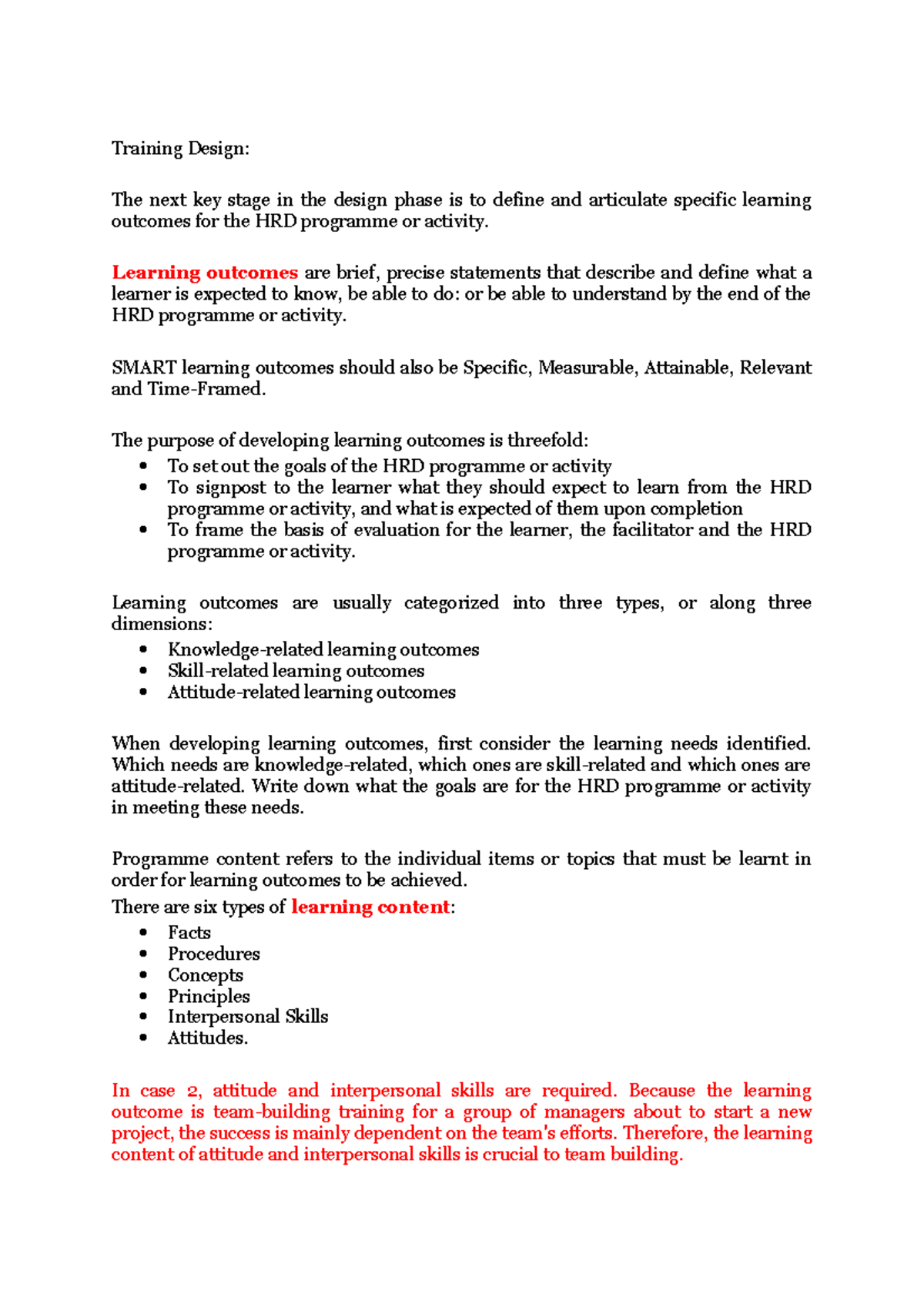 Training Design and part of Final Exam - Training Design: The next key ...