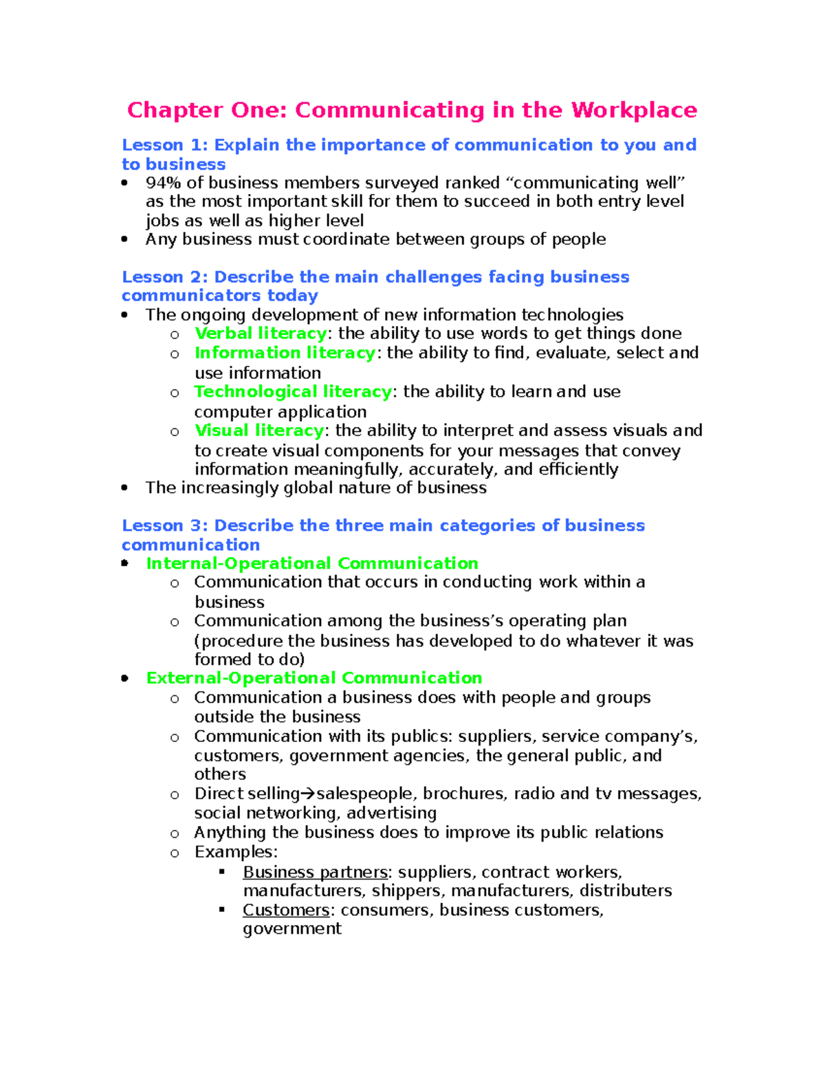 Chapter 1 - study guide - Chapter One: Communicating in the Workplace ...